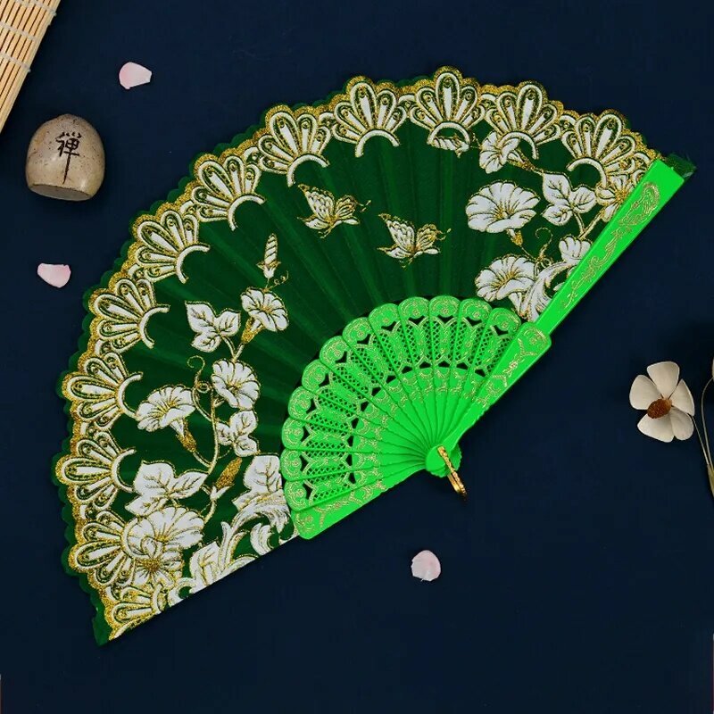 Пластиковый складной веер из ткани с винтажным рисунком в виде бабочек и цветов, Китайский стиль, Подарок в стиле арт-деко, Украшение для свадебного торжества