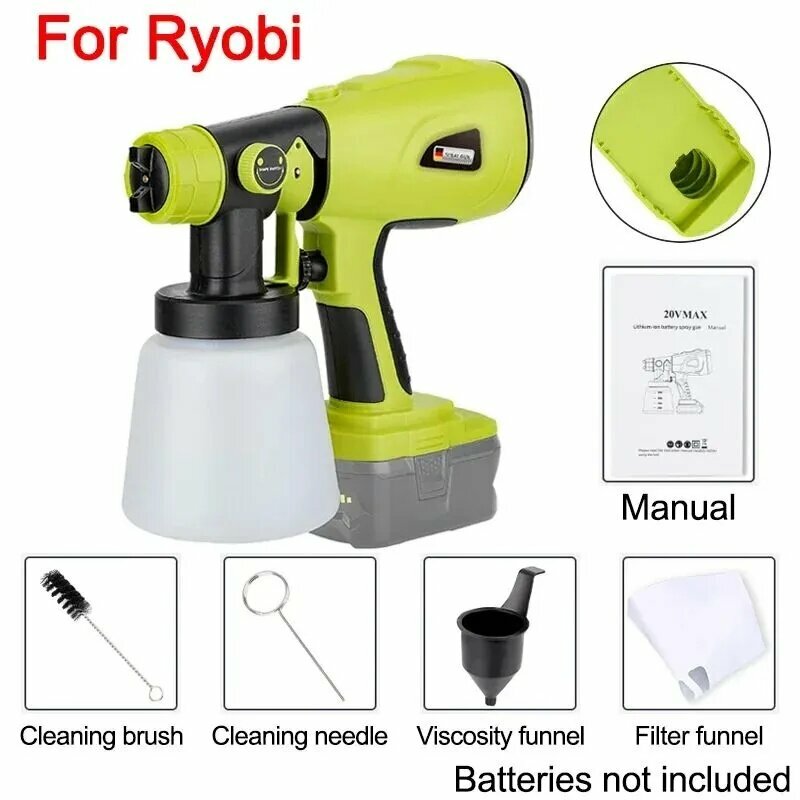 Аккумуляторный электрический пистолет-распылитель 800 МЛ Совместим с Ryobi на аккумуляторе 18 В с 3 режимами распыления для мебели и стен