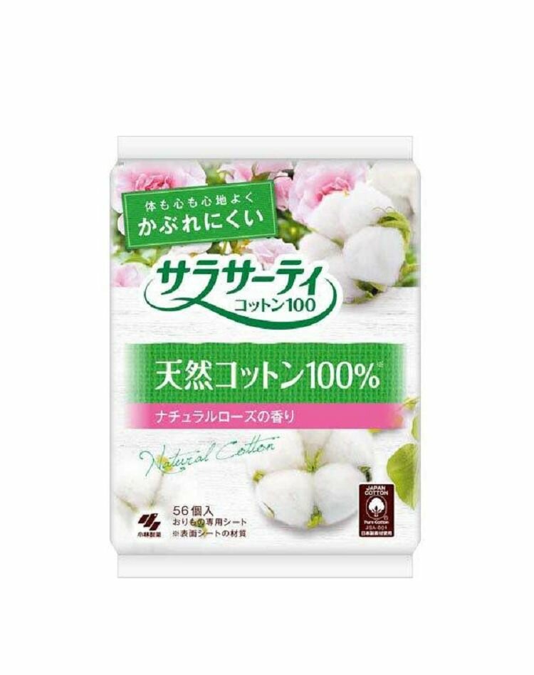 KOBAYASHI Прокладки ежедневные гигиенически Sarasaty COTTON 100% с ароматом розы, 56шт