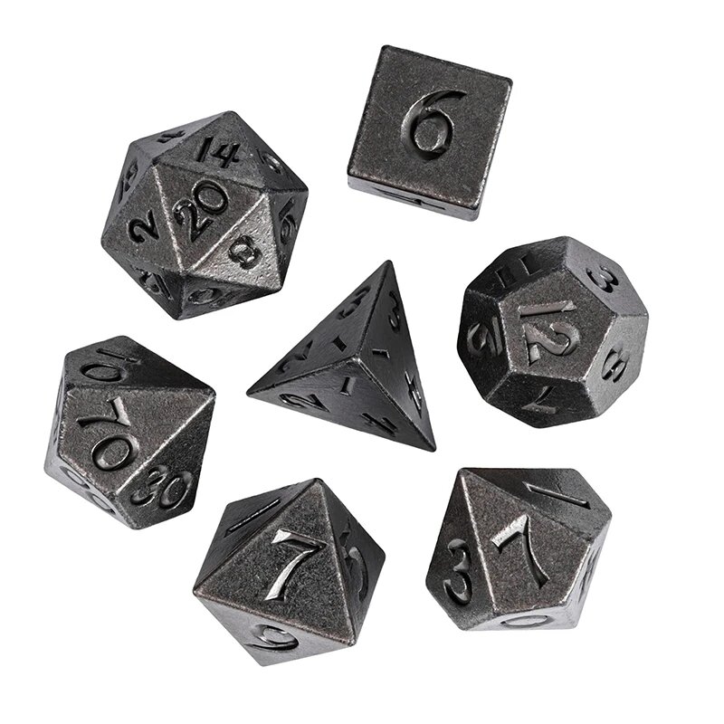 CRITALLIC Металлические кубики для ролевых игр 7 шт. Серый, Silver New Font