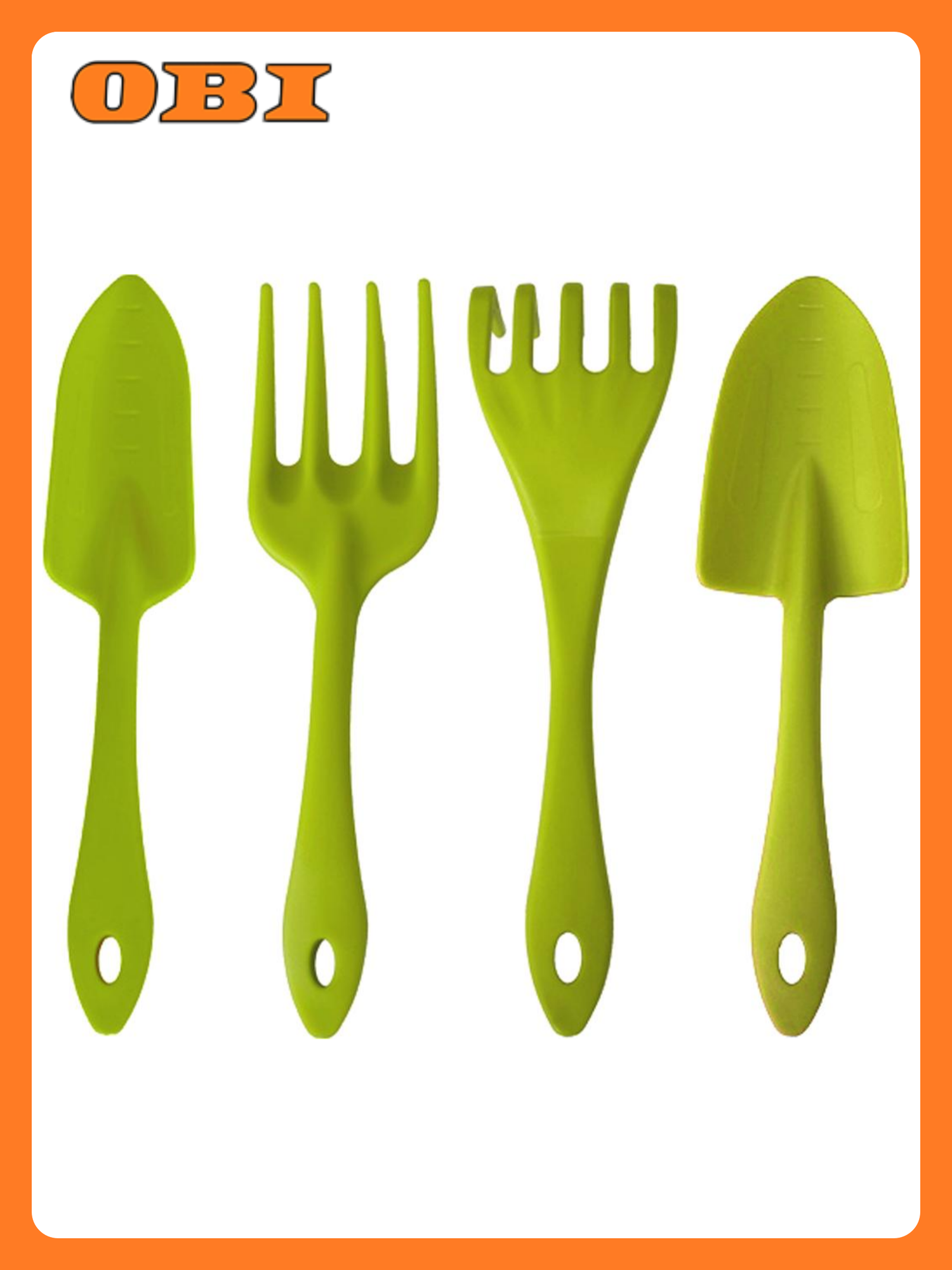 Набор садовых инструментов (лопатка, совок, грабельки, вилка для рыхления) салатовый