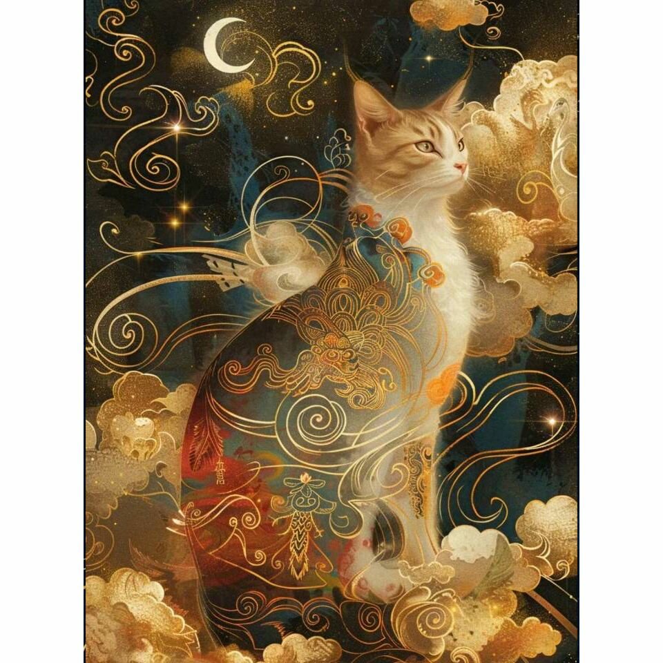 Набор для самостоятельной вышивки алмазами 5D Рисунок животного-кошки - круглая алмазная мозаика размером 40x50 см для украшения стен дома,40X50CM, белый