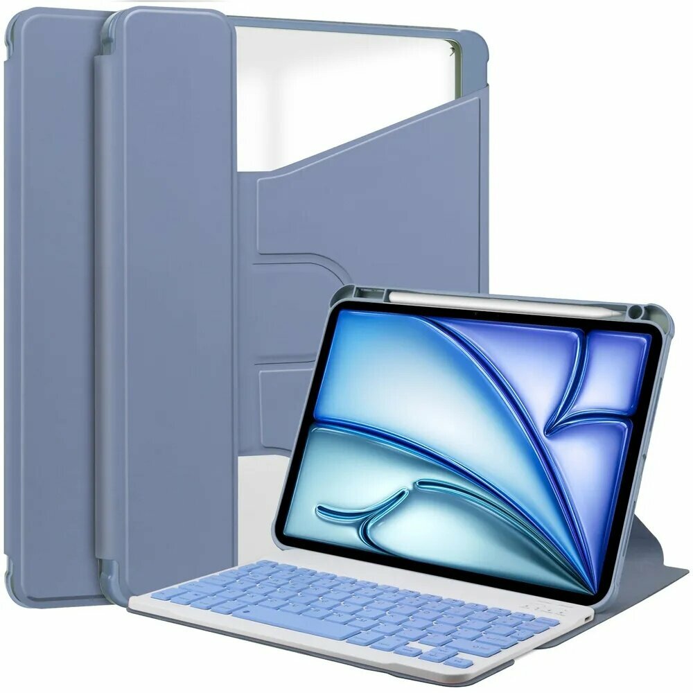 Чехол книжка Для iPad Air 13' (2025) / Айпад Аир 13 дюймов, Кожаный чехол + клавиатура с прорезью для ручки, прозрачная задняя панель