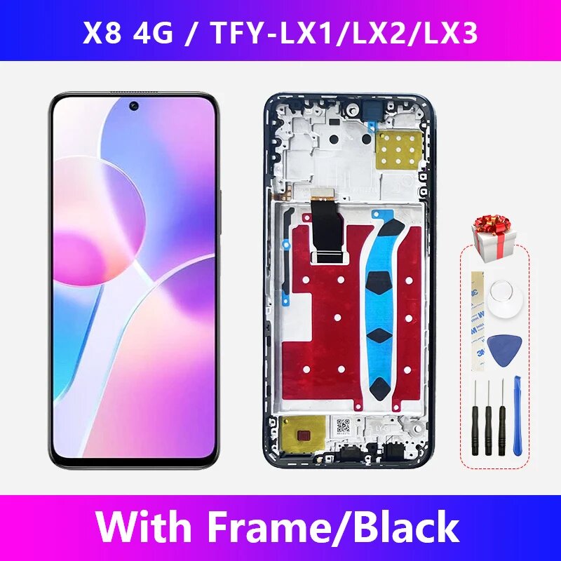 Для Huawei Honor X8 4G экран в сборе TFY-LX1, TFY-LX2, TFY-LX3 ЖК-экран с рамкой внутри и снаружи