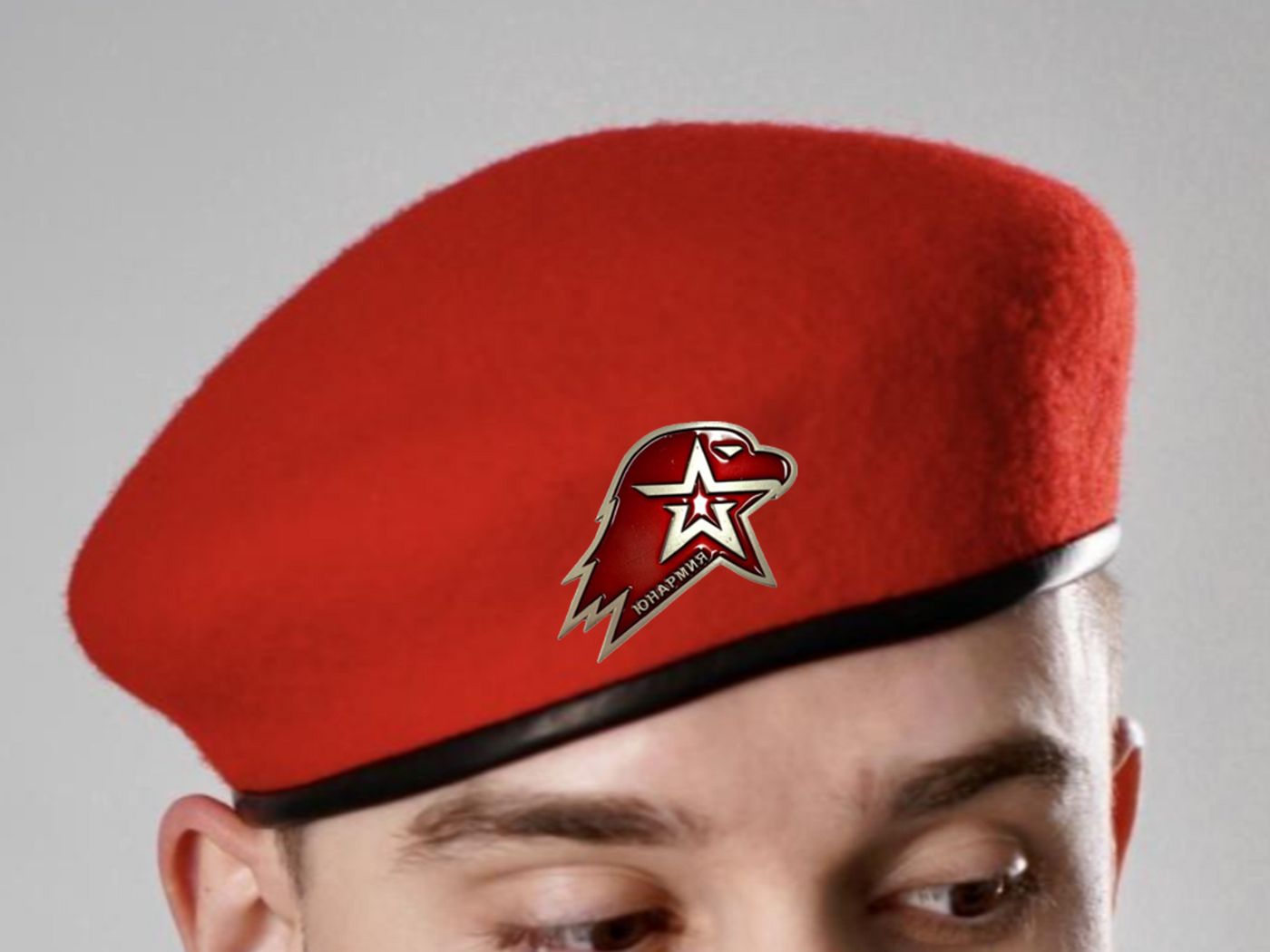 Берет Юнармия красный, фетровый, мужской, бесшовный, всесезонный, размер 56