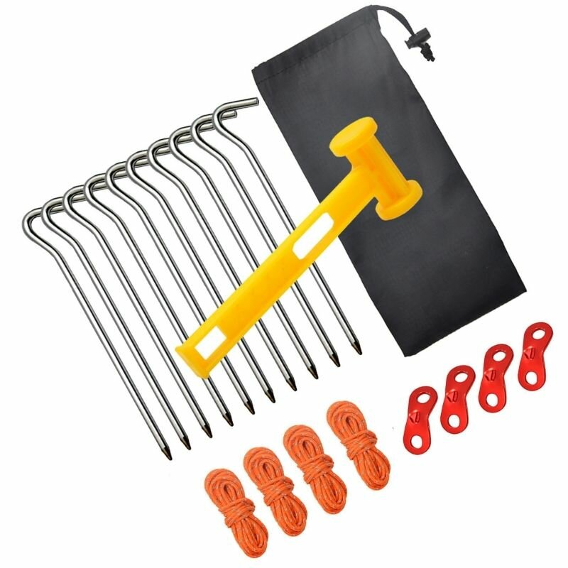 Вопросительный знак, тип 7, гвозди для пола из алюминиевого сплава -10 гвоздей, 4 веревки, бинокулярные пряжки, 1 сумка, пластиковый молоток