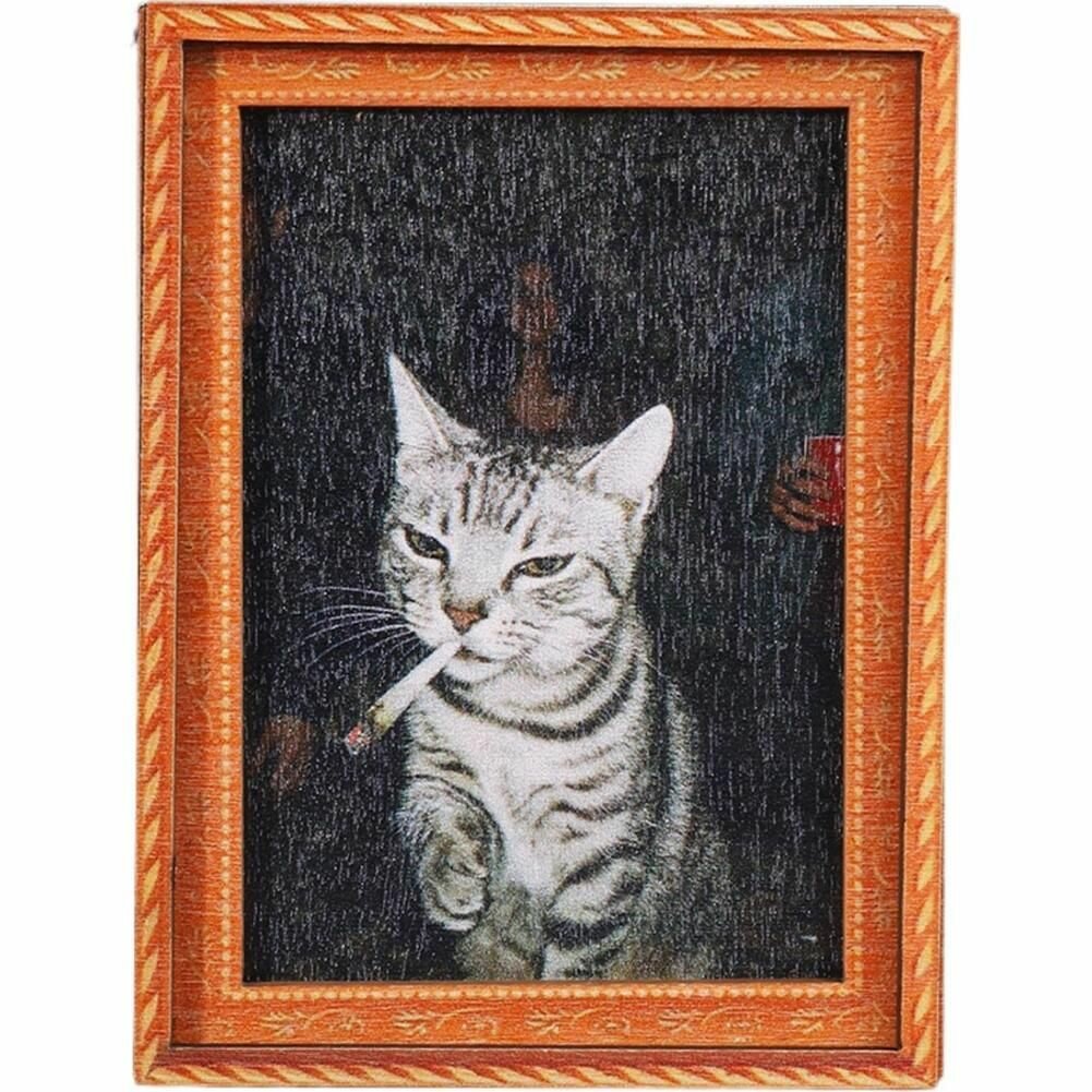 Деревянная фоторамка с магнитом на холодильник, котенок