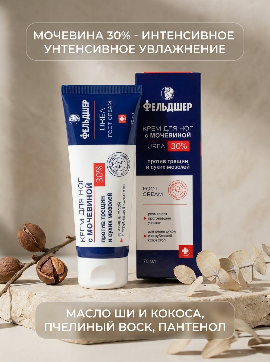 (2шт) Крем для ног с мочевиной 30% UREA против трещин и сухих мозолей, 70 мл