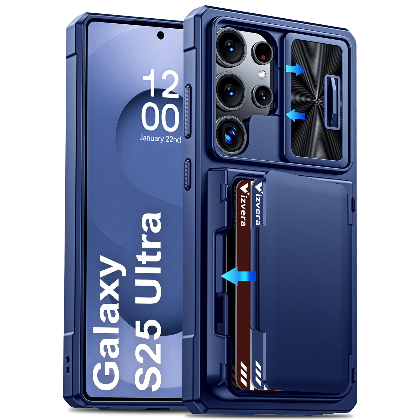 Для Samsung Galaxy S25 Ultra Чехол-кошелек RFID [Держатель для карт] [Крышка камеры] [Чехол с приподнятым краем]-синий