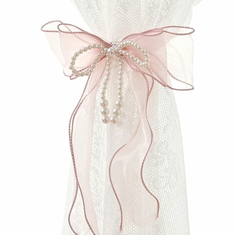 Ремешки для украшения занавесок с жемчужным бантом-розовые