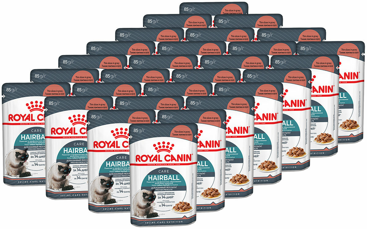 Корм влажный Royal Canin Hairball Care для взрослых кошек для вывода шерсти в соусе пауч, 85 г х 28 шт