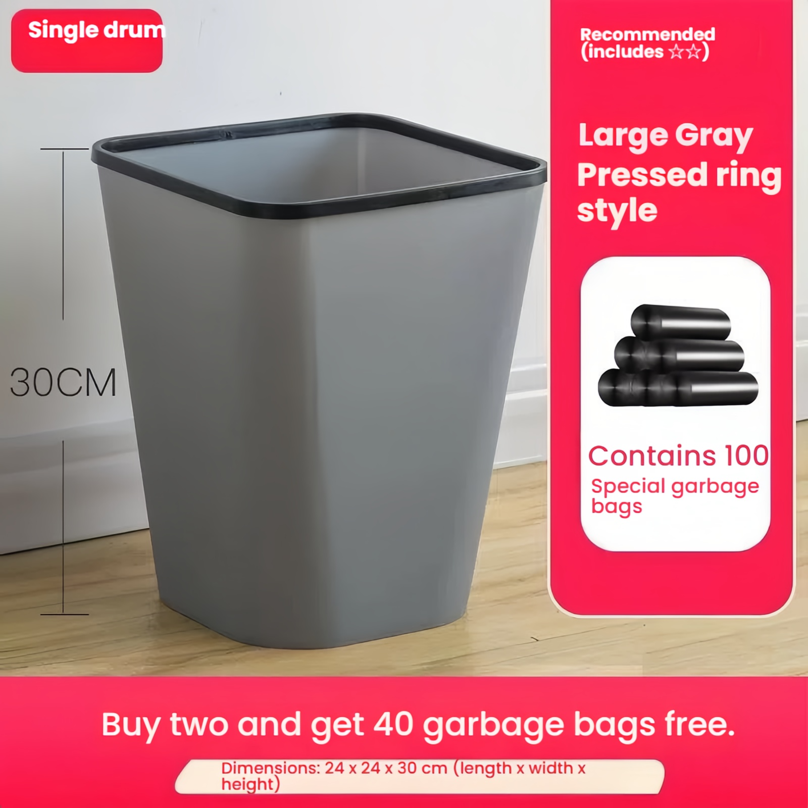 Ведро для мусора с фиксатором "Tandem" (Серый металлик/Черный)