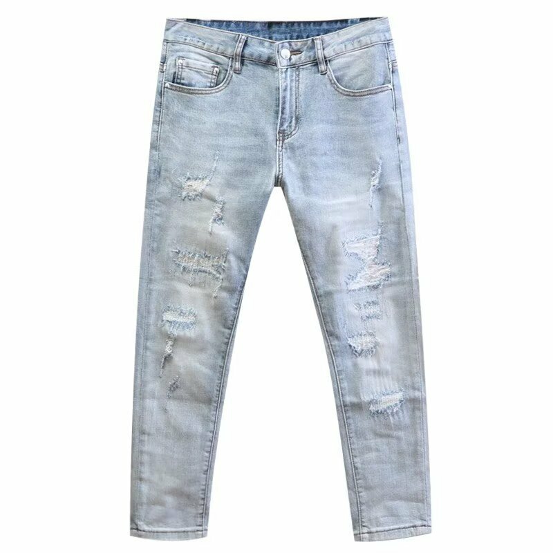 Тренд RONG CH Мужские Джинсы Стиральные Потертые Слим Средняя Талия Деним, Размер_34