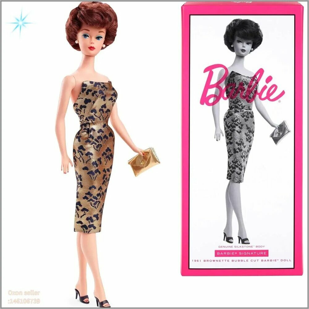 Кукла Mattel Barbie Signature 1961 Brownette Bubble Cut Silkstone репродукция
