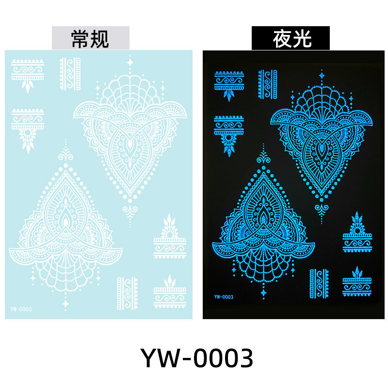 Тату-наклейки YW-0003, светящиеся, сетчатые, кружевные, из хны, 110x153мм