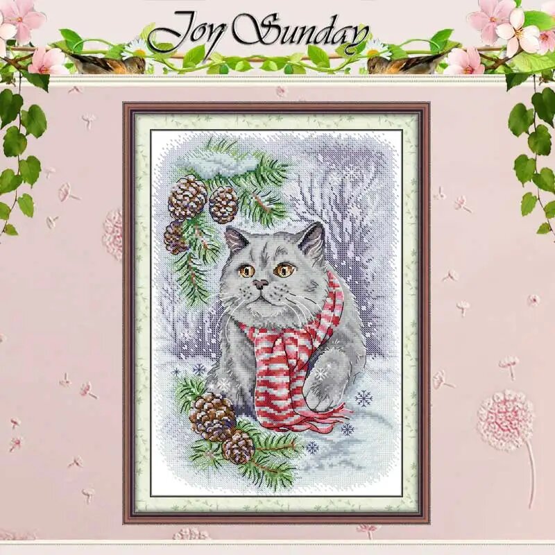 Набор для вышивки крестиком Joy Sunday Снежная кошка 11CT 14CT 16CT 16CT blank canvas