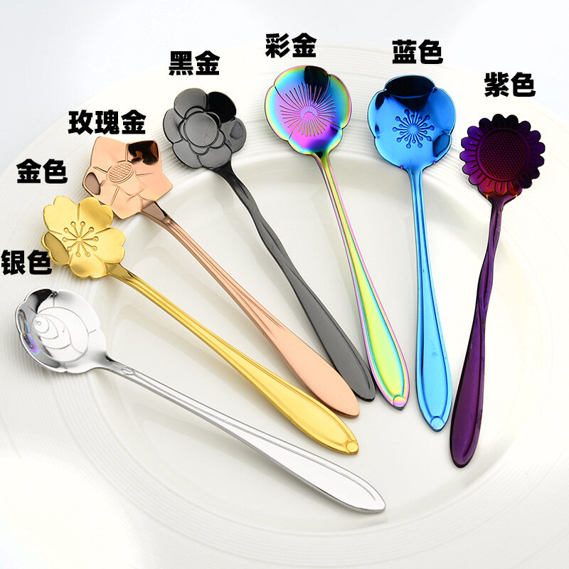 Эксклюзивная ирисцентная позолоченная ложка с лепестками, радужная ложка сакуры, ложка в форме розы, ослепительная золотая кофейная ложка