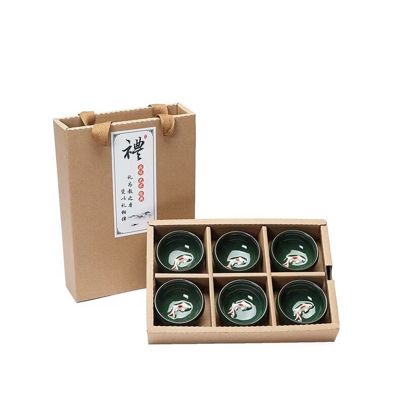 Чашки для чая, набор для чайной церемонии, 6 темно-зеленых чайных чашек