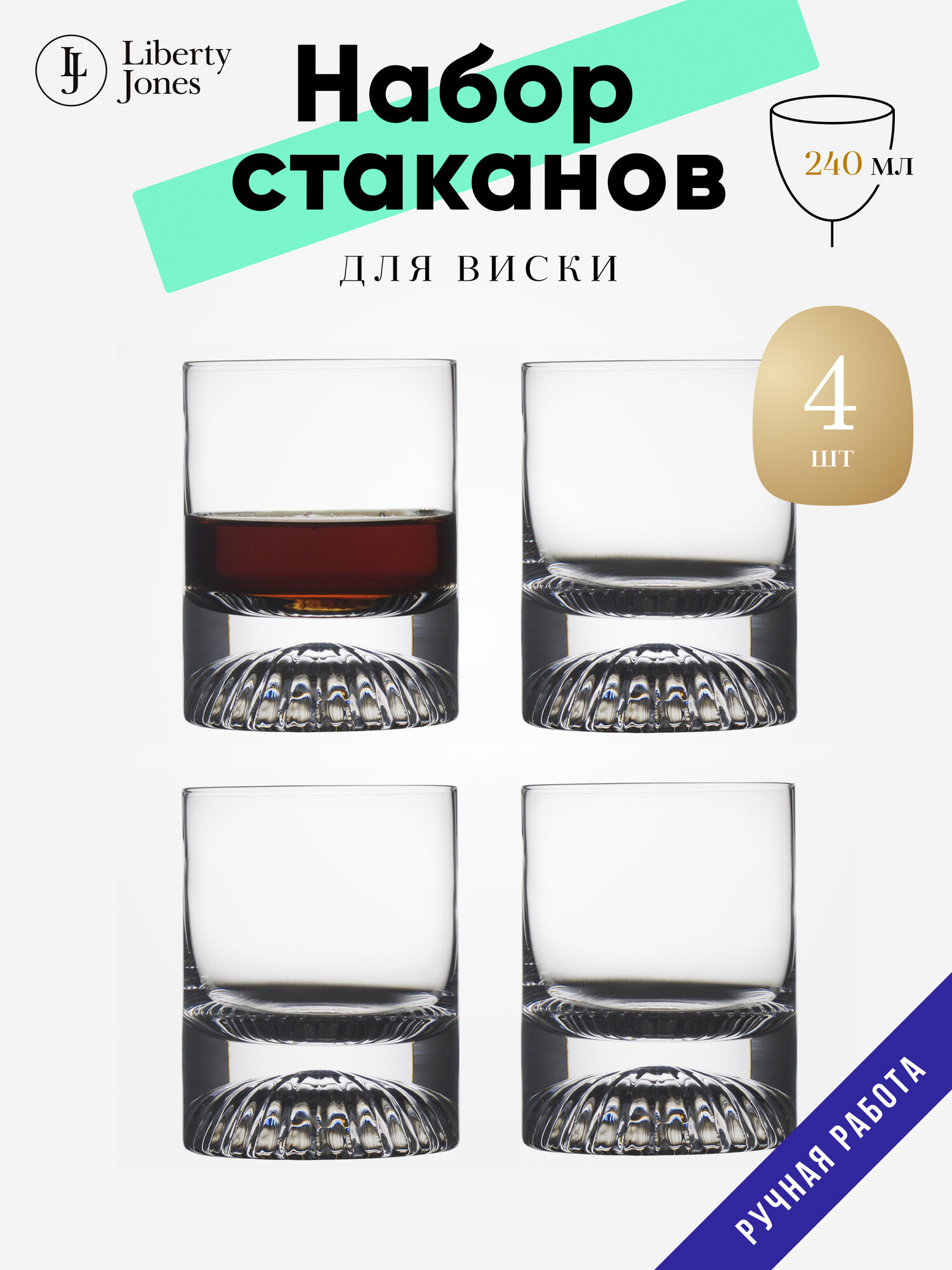 Набор стаканов для виски Liberty Jones Genty Ribbs, 240 мл, 4 шт.