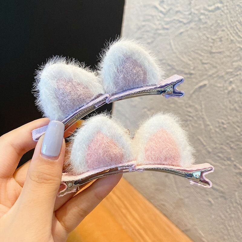 Милые заколки для волос с кошачьими ушками для девочек, осень-зима, милые плюшевые заколки для челки, аксессуары для волос для детей, головные уборы для девочек