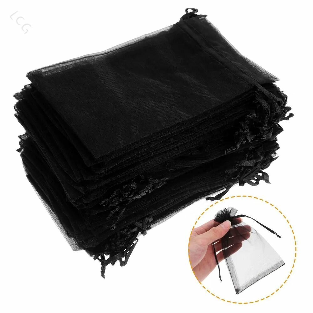 Пакетики для подарков из Органзы, 100 Штук, Черные.