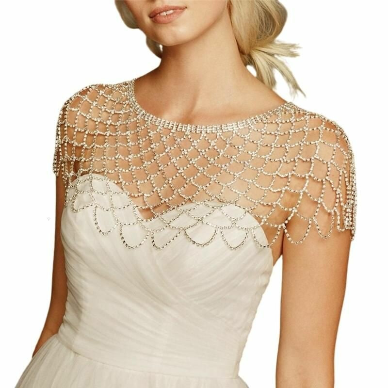 Ажурная накидка с длинной бахромой и подвеской на цепочке, Золото