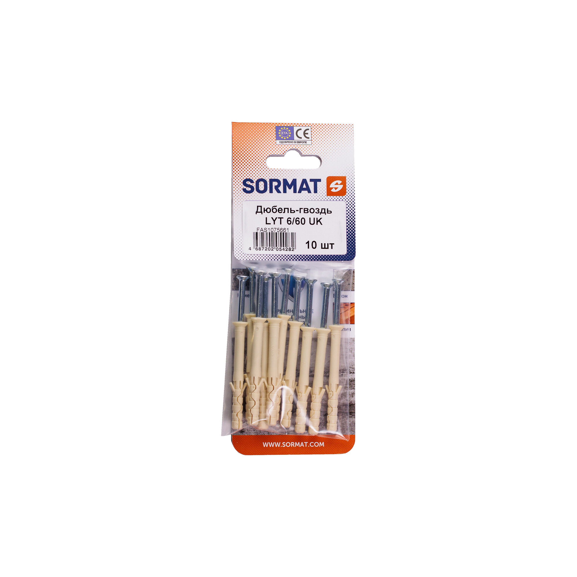 Дюбель-гвоздь SORMAT LYT 6/60 UK KP нейлоновый 10 шт FAS1075661