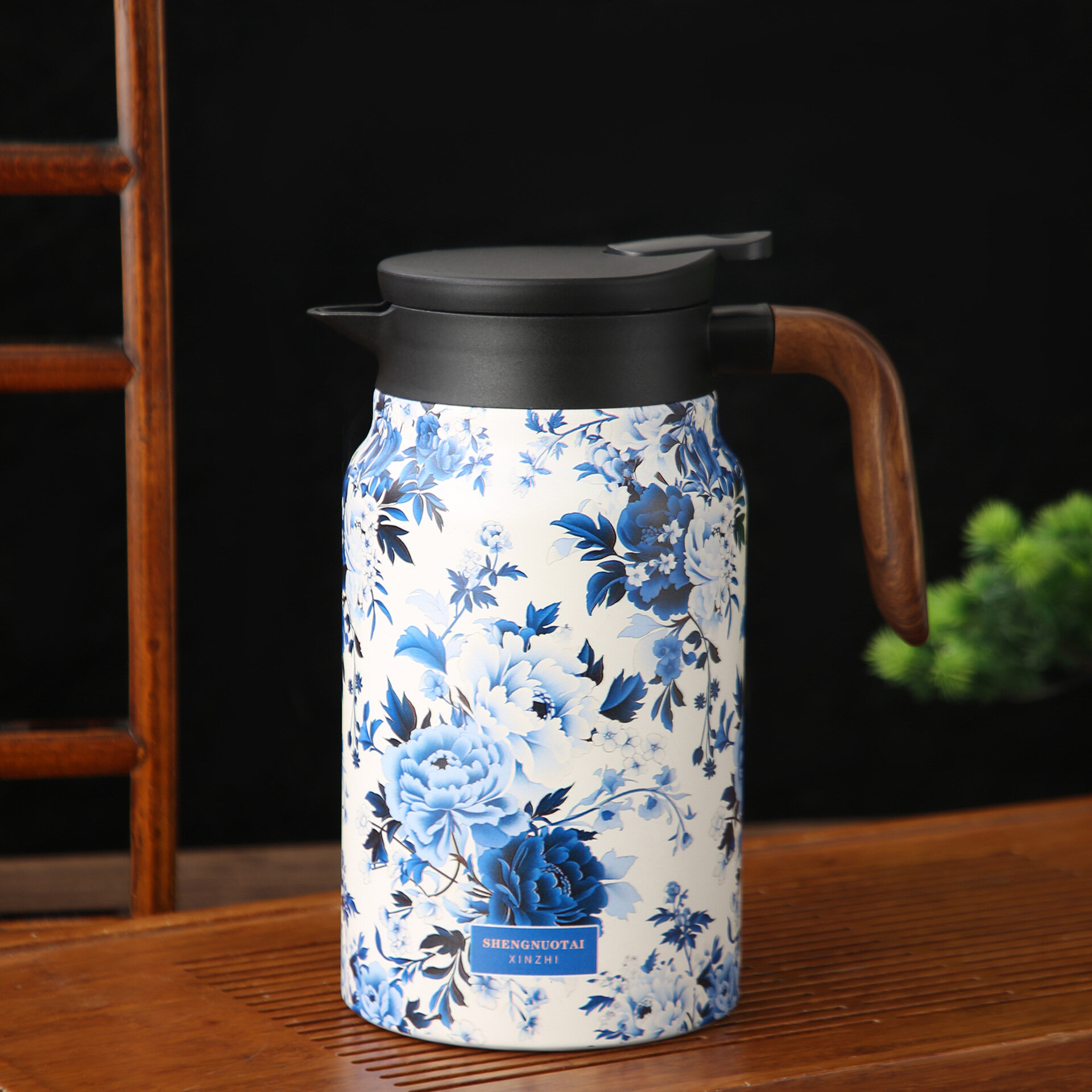 Оптовая продажа 316 нержавеющей стали, большой емкости, изысканный узор, высококачественная древесная текстура, китайский стиль, домашний изолированный чайник