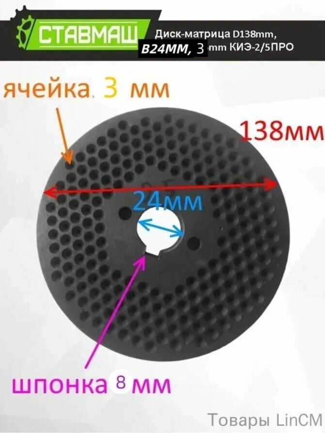 Матрица (диск) D138mm B24mm Диаметр отверстия - 3 мм 138X138X17