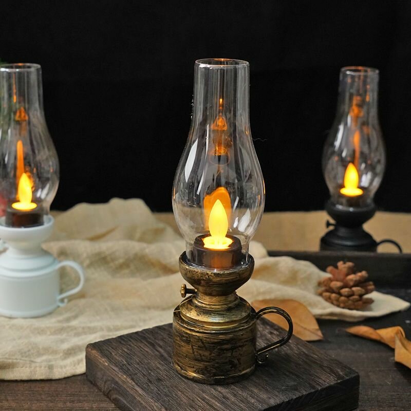 Ретро настольная лампа, электронные керосиновые свечи, фонари, LED стеклянные для офиса