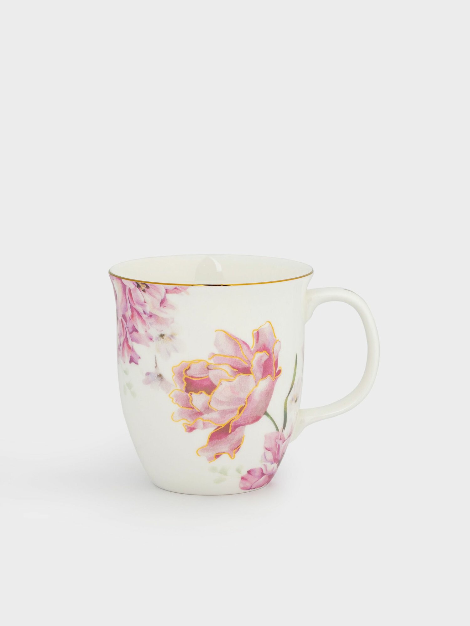 Кружка, 400 мл, фарфор F, белая, с золотистым кантом, Крупный цветок, Bloome, Kuchenland