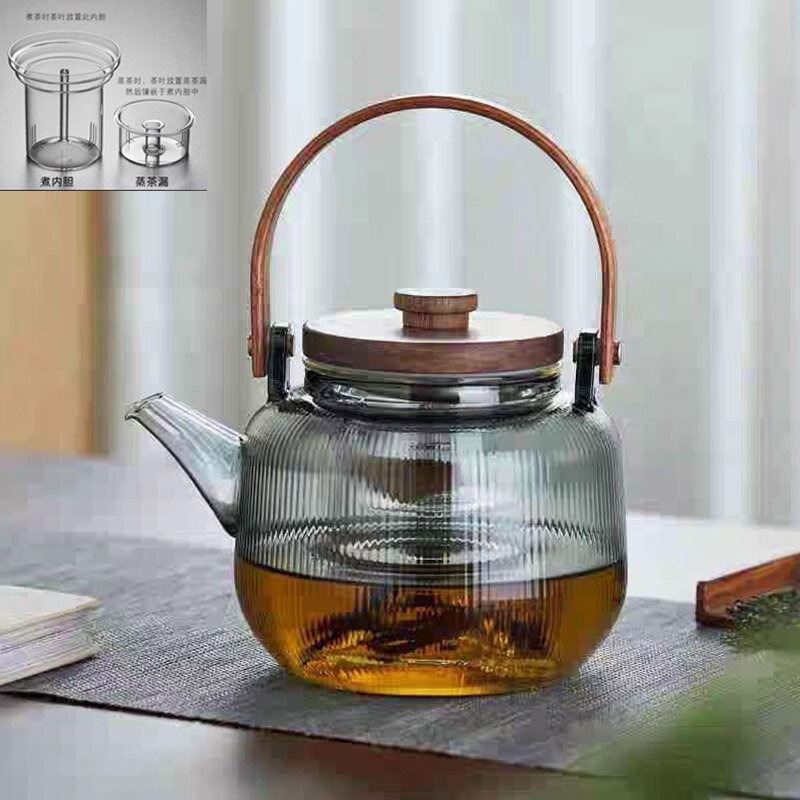 Новый чайник из орехового дерева с интегрированной ручкой для варки и кипячения, популярный на интернете, стеклянный чайник, термостойкий чайник для высоких температур, оптовая продажа