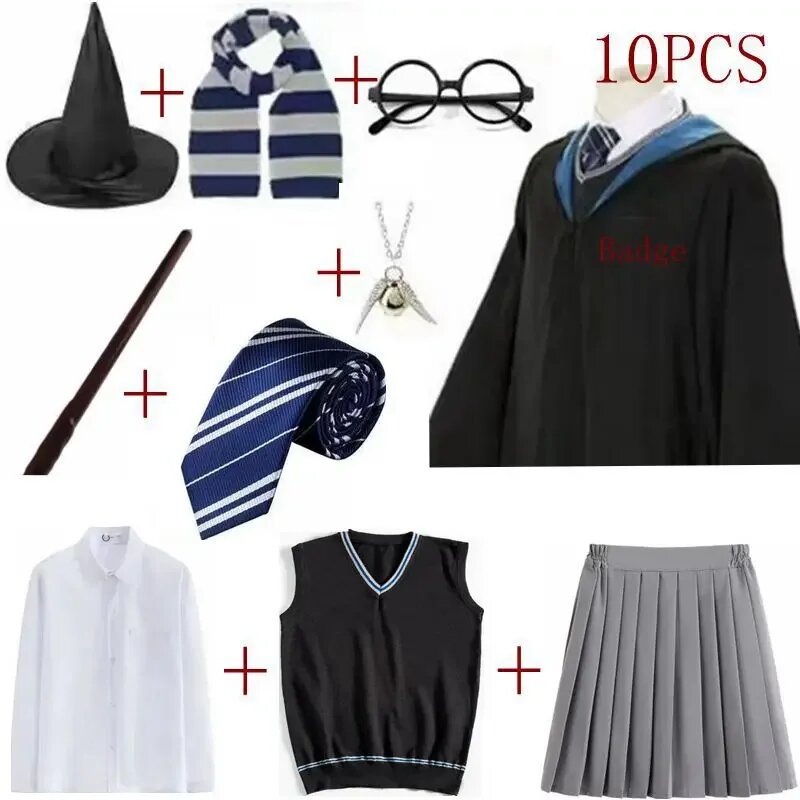 Костюм Гермионы из Гарри Поттера Темно-синий, XL, 10pcs 1