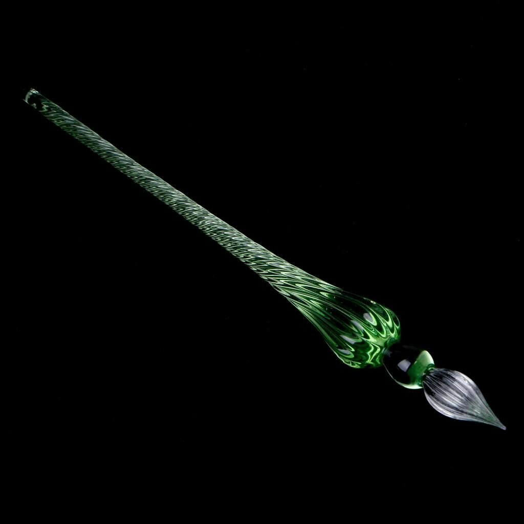 Винтажное стеклянное перо-капилляр с чернилами в подарочной коробке, Зеленый