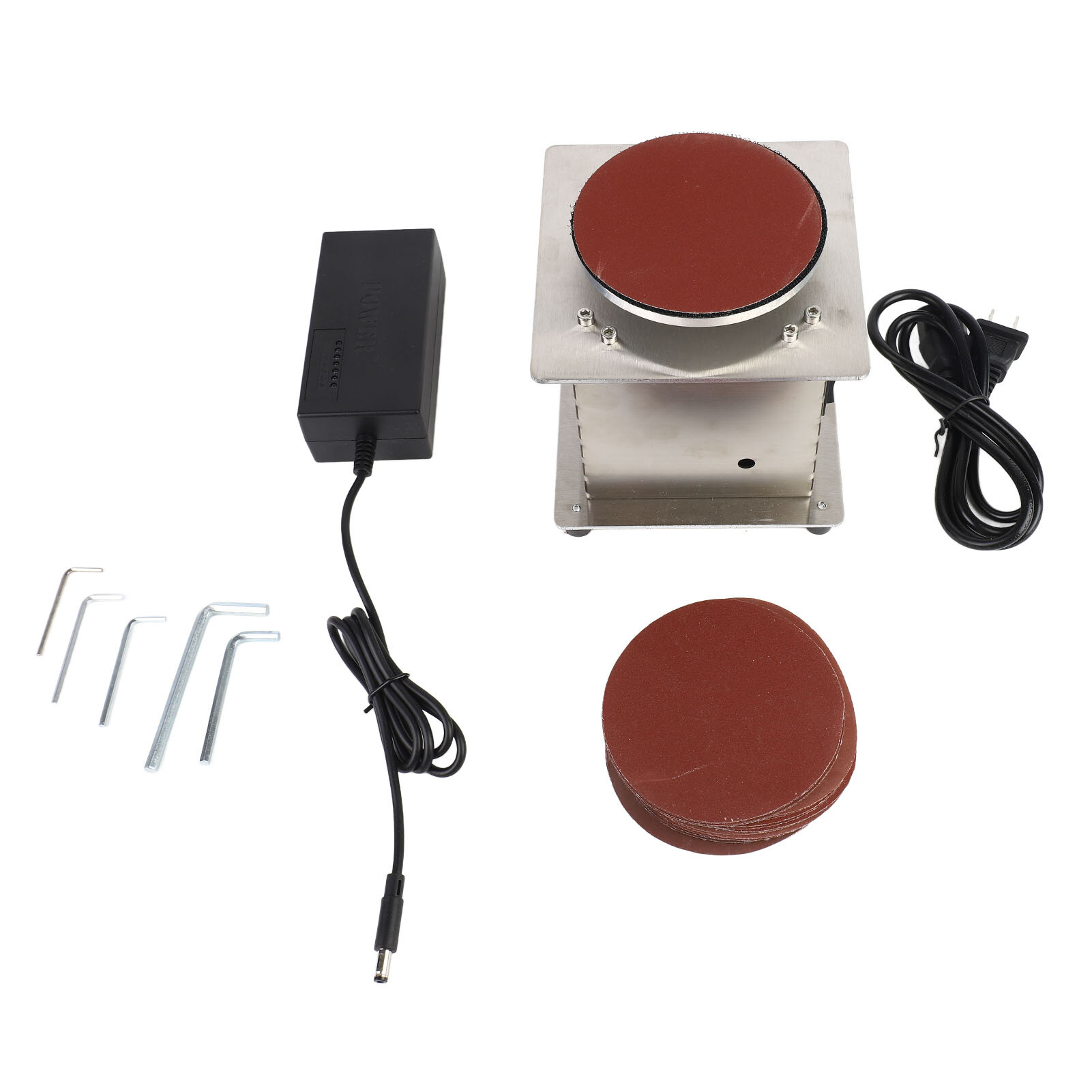 Мини-настольная дисковая шлифовальная машина с электрозаточкой, 7 регулируемых скоростей, 20 шлифовальных дисков, самоклеящаяся настольная полировальная шлифовальная машина для дерева, пластика и металла.