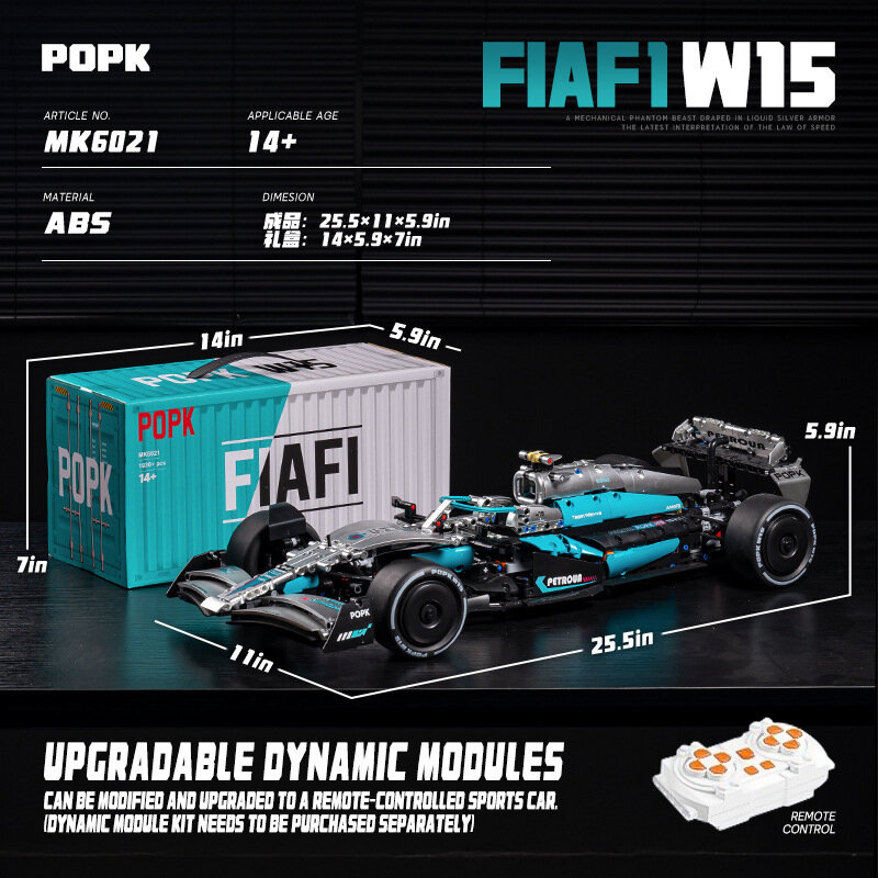 Конструктор POPK MK6022 Martin F1 Formula, гальванически покрытый зеленым металликом, масштаб 1:8, спортивный автомобиль, для мальчиков - развивающая игрушка и подарок