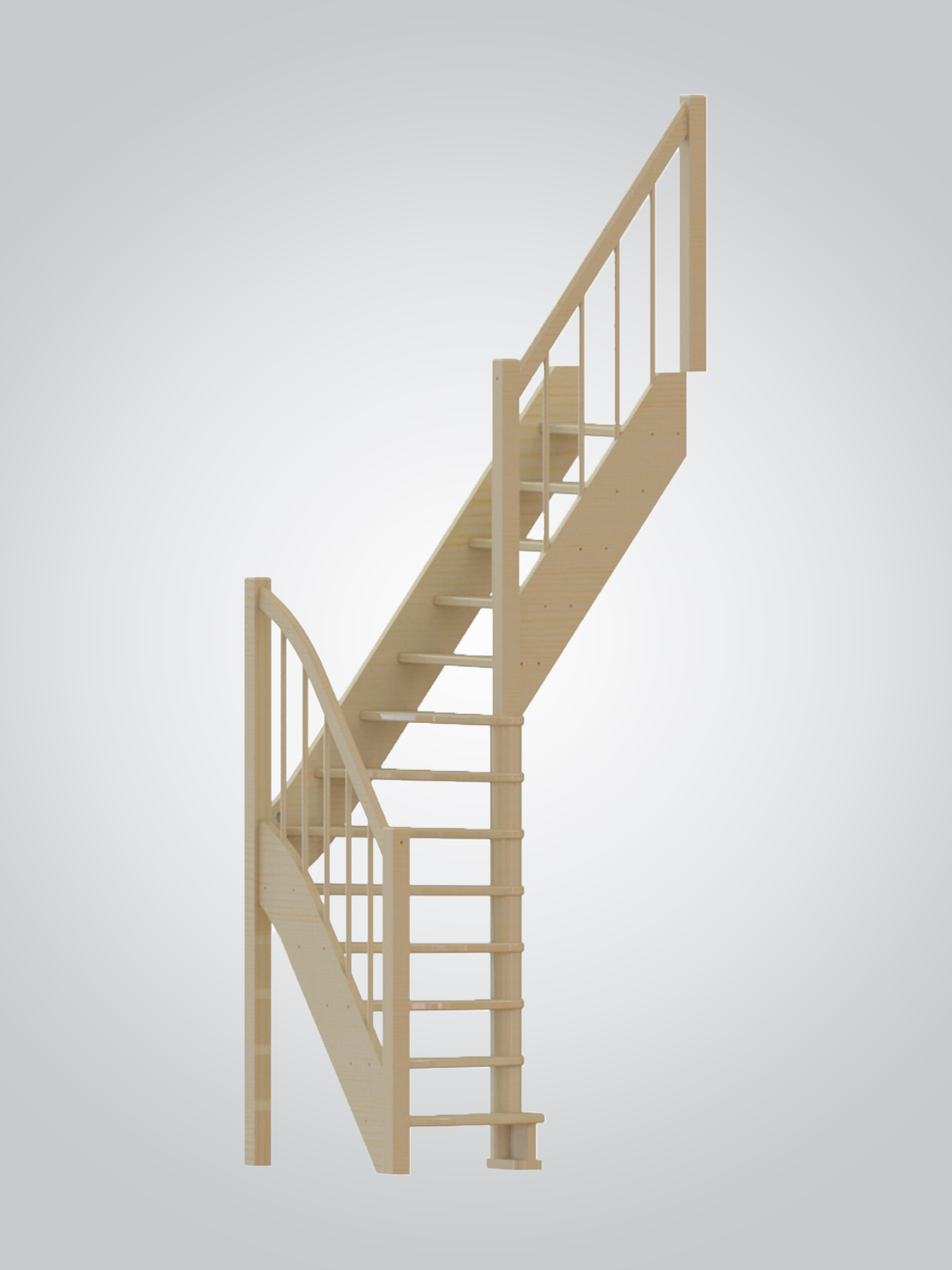 Лестница на второй этаж ЛС-91м+2 Правая под покраску