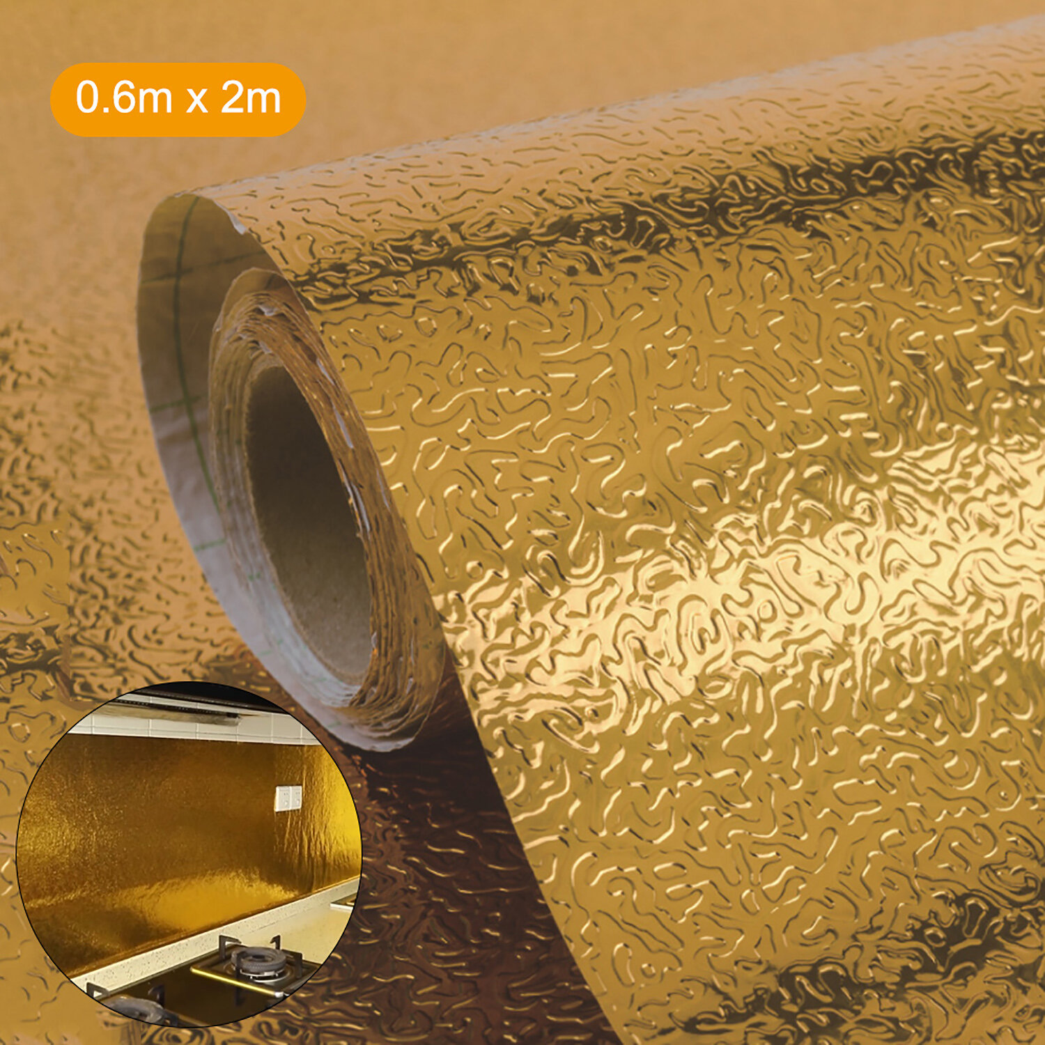 Кухонная обоина для фартука наклейка маслоустойчивая водонепроницаемая алюминиевая фольга самоклеящаяся термостойкая бумага наклейка для подкладки полок столешницы ящика, цвет: серебристый, золотой(доступно), размер: 0.4м x 2м(тип1), 0.4м x 5м(тип2),