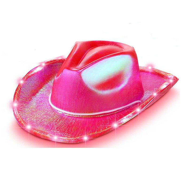 Fashional eva cowboy hat with bright lights for party wear and festival celebrations, rose red