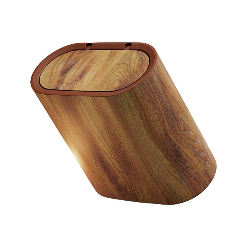 Маленькая урна с крышкой для ванной, Древесное зерно