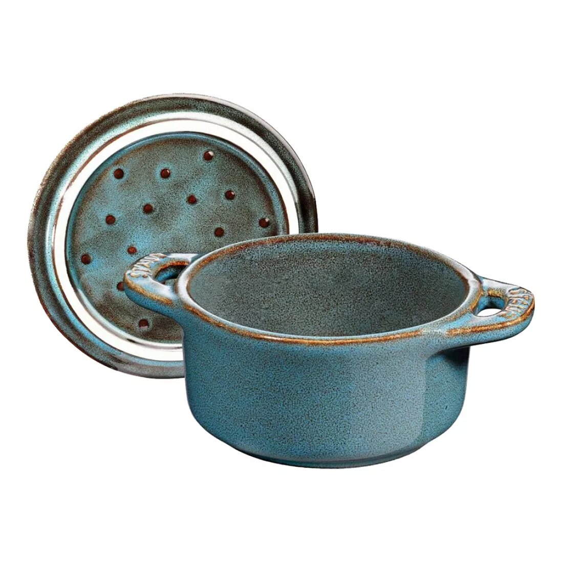 Мини-кокотница Staub, керамическая, античная бирюза, круглая, 10см