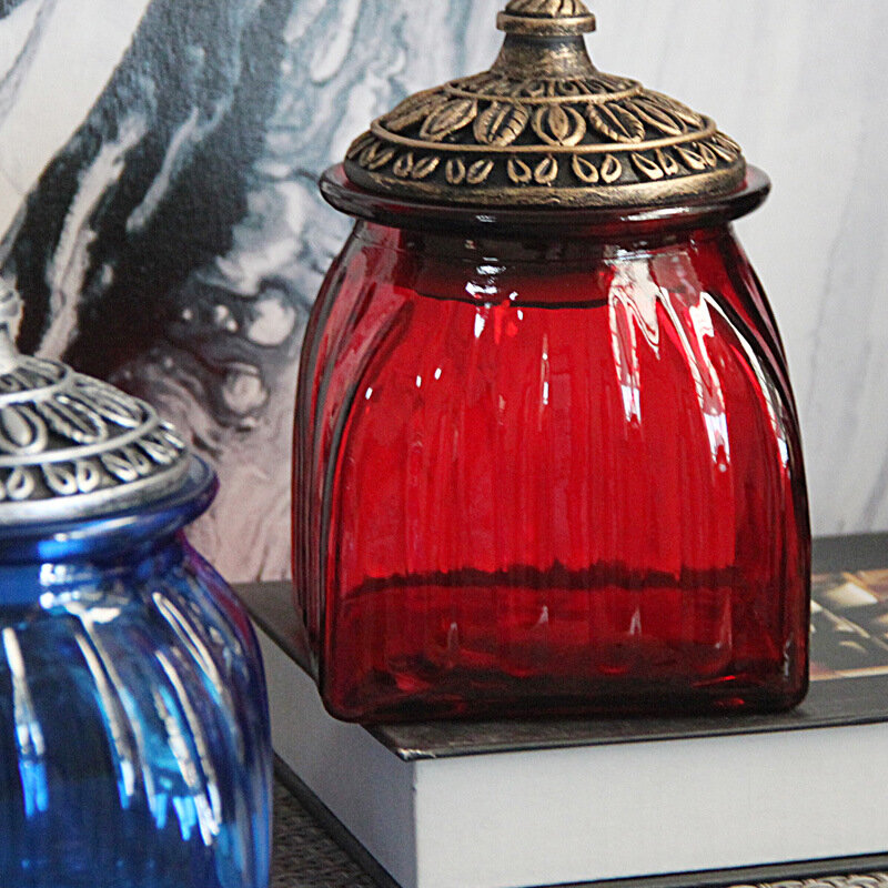 Европейская барокко скандинавская квадратная банка для хранения с крышкой из смолы, домашняя стеклянная банка для декора, американская чайная банка, герметичная банка