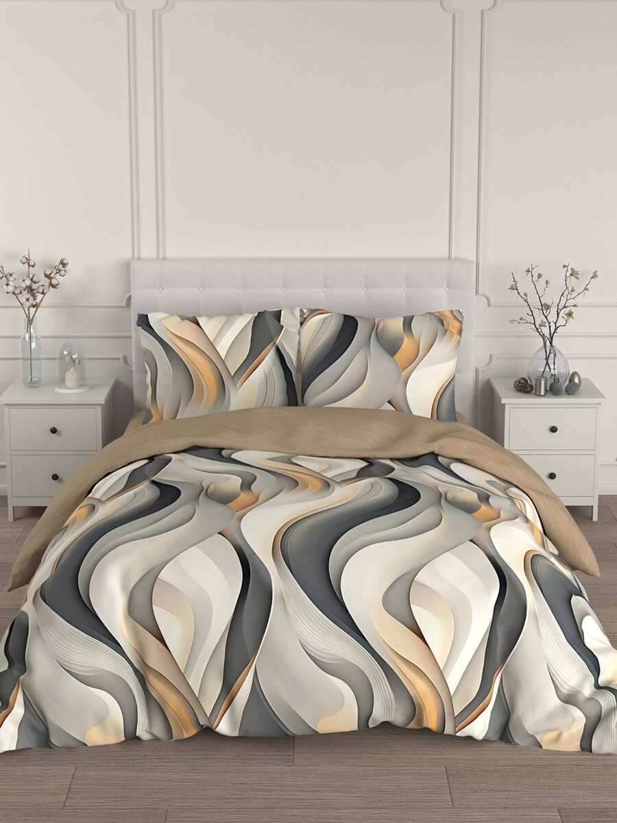 Постельное белье 1.5 спальное, наволочки 70х70 Для Snoff, Брайн 100% хлопок, сатин