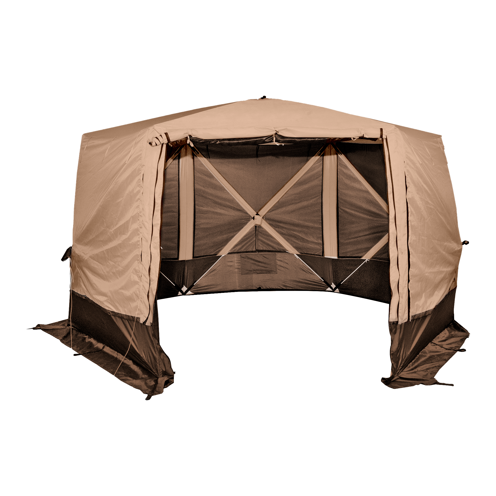 Шатер следопыт быстросборный, 6 стен, 3,35х3,85 м, h-2,25 м, S по полу 9,3 кв. м, цв. SANDSTORM