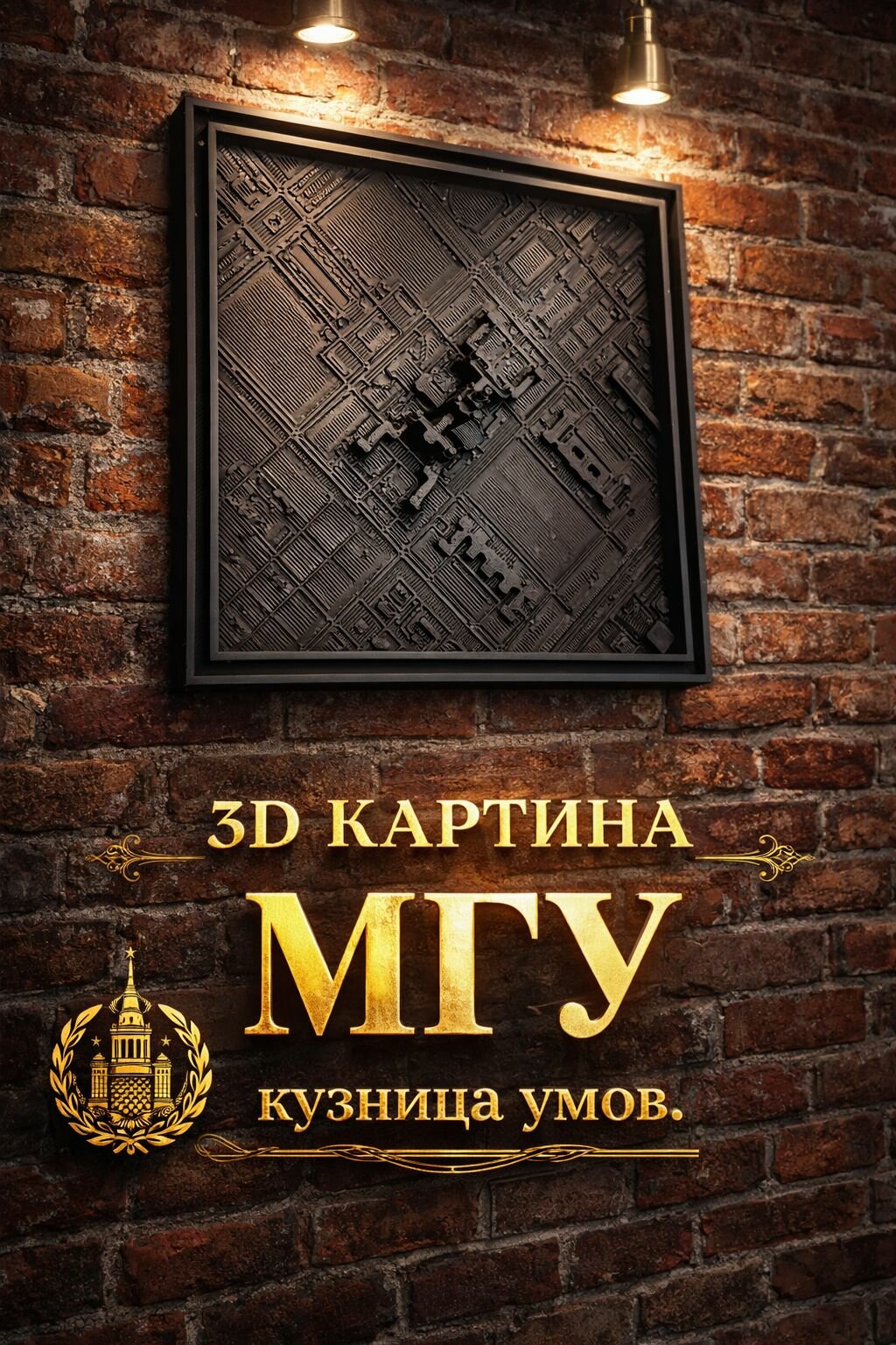 Картина город 3D Москва МГУ настенная