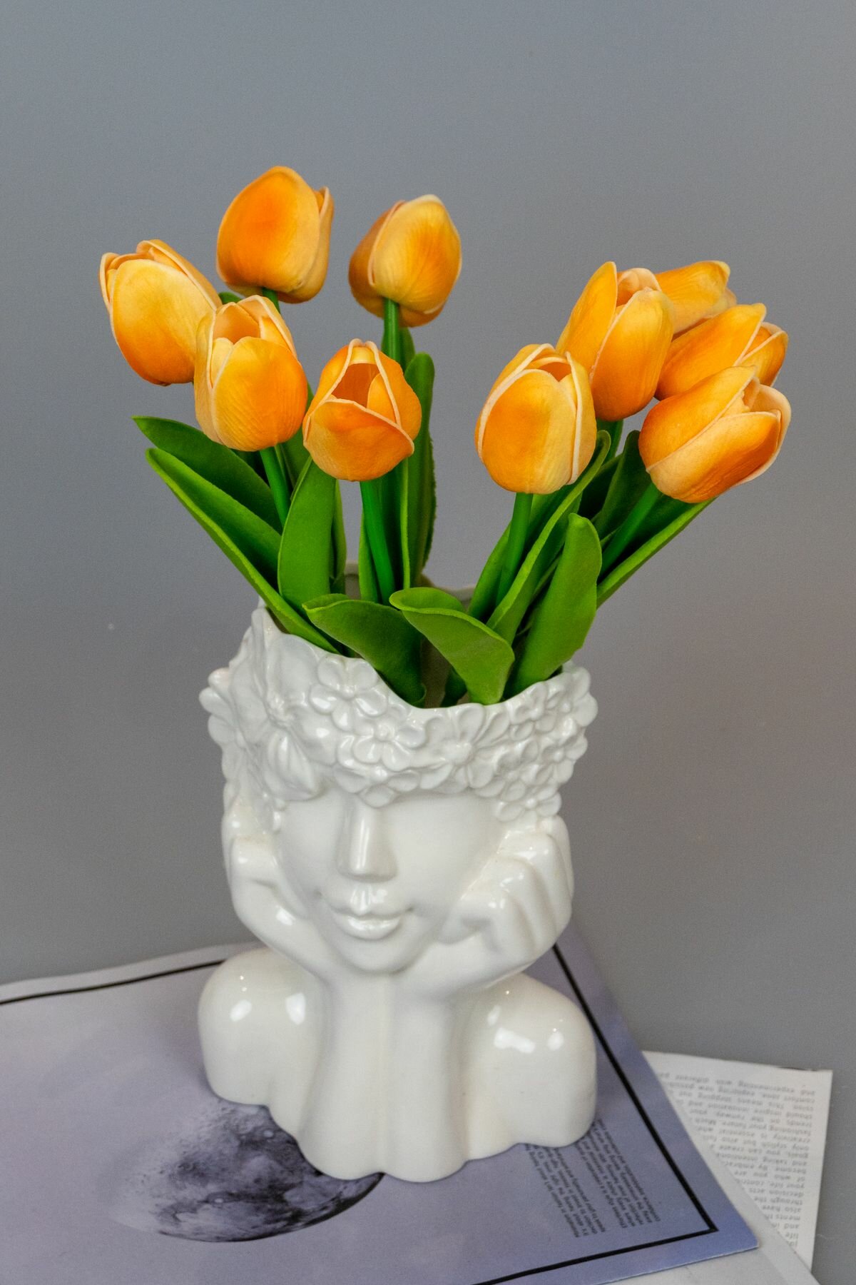 Искусственные цветы как натуральные из силикона весенний букет Тюльпаны 10шт коралловые 33 см