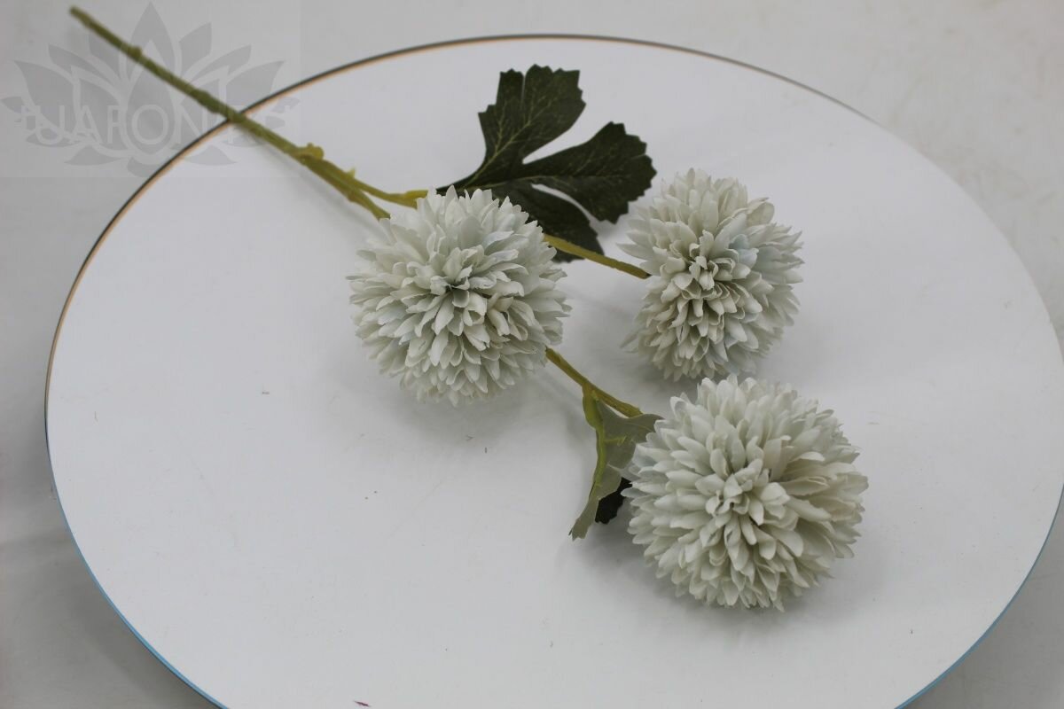 Искусственные цветы для декора интерьера Хризантема шарик голубая 50 см 3 ветки