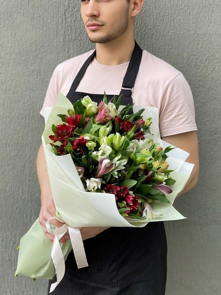 Букет живых срезанных цветов Альстромерия 15 Колумбия разноцветные