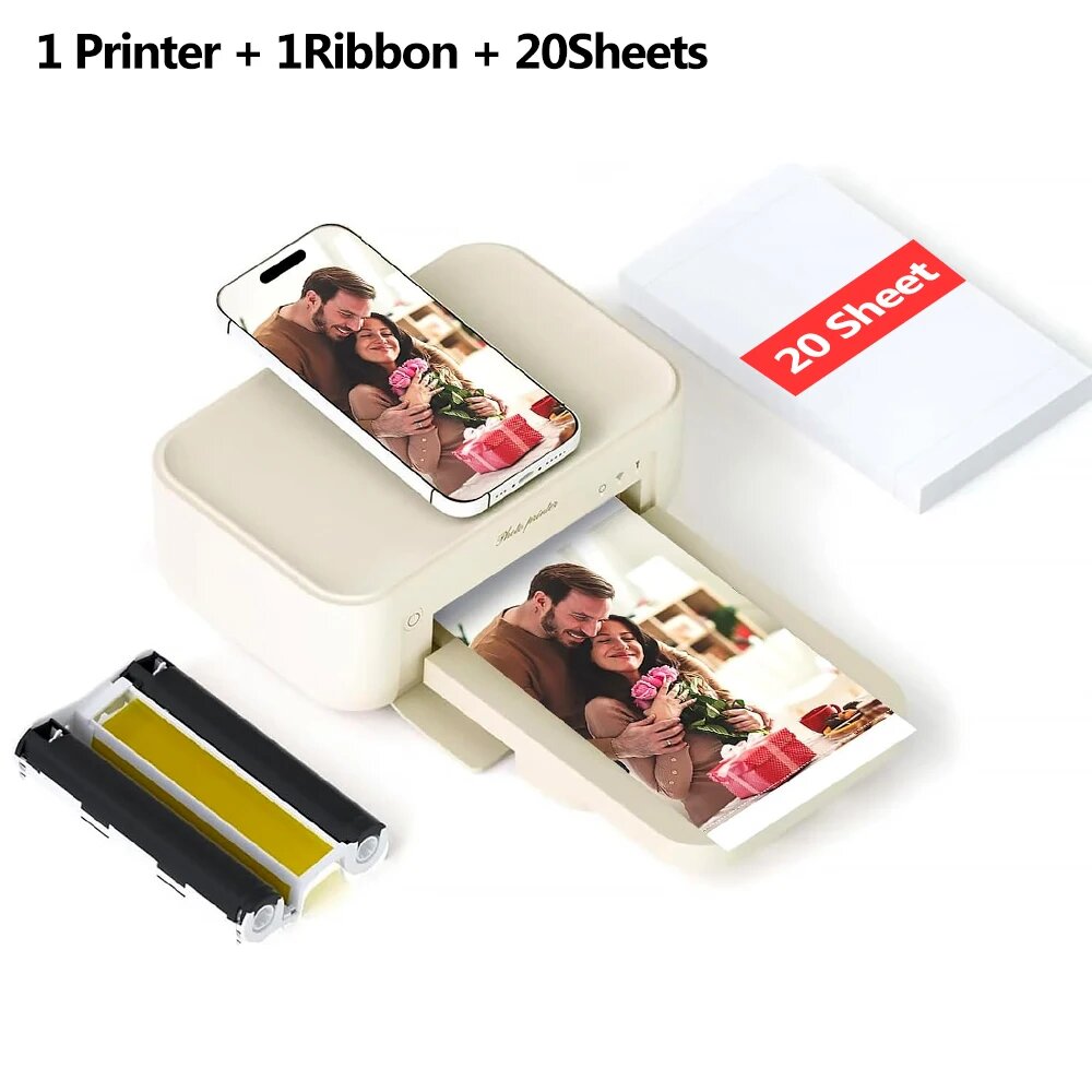 Портативный Мини-фотопринтер 4x6 Дюймов, 300 DPI, Wi-Fi, Беспроводная Печать, С Картриджем И Лентой
