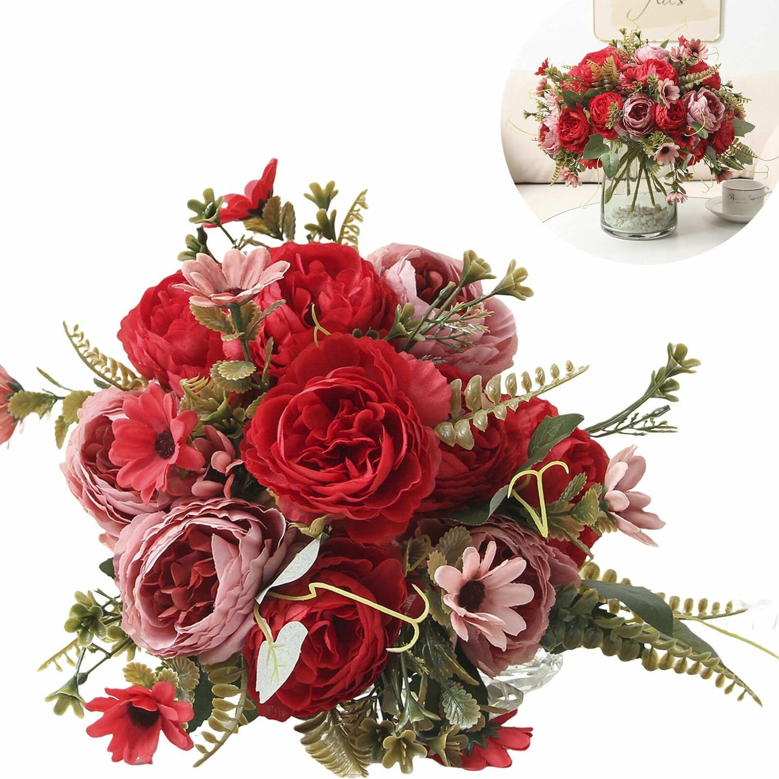 Имитационная букет пионов 30см многоцветный для декора интерьера и осенних праздников